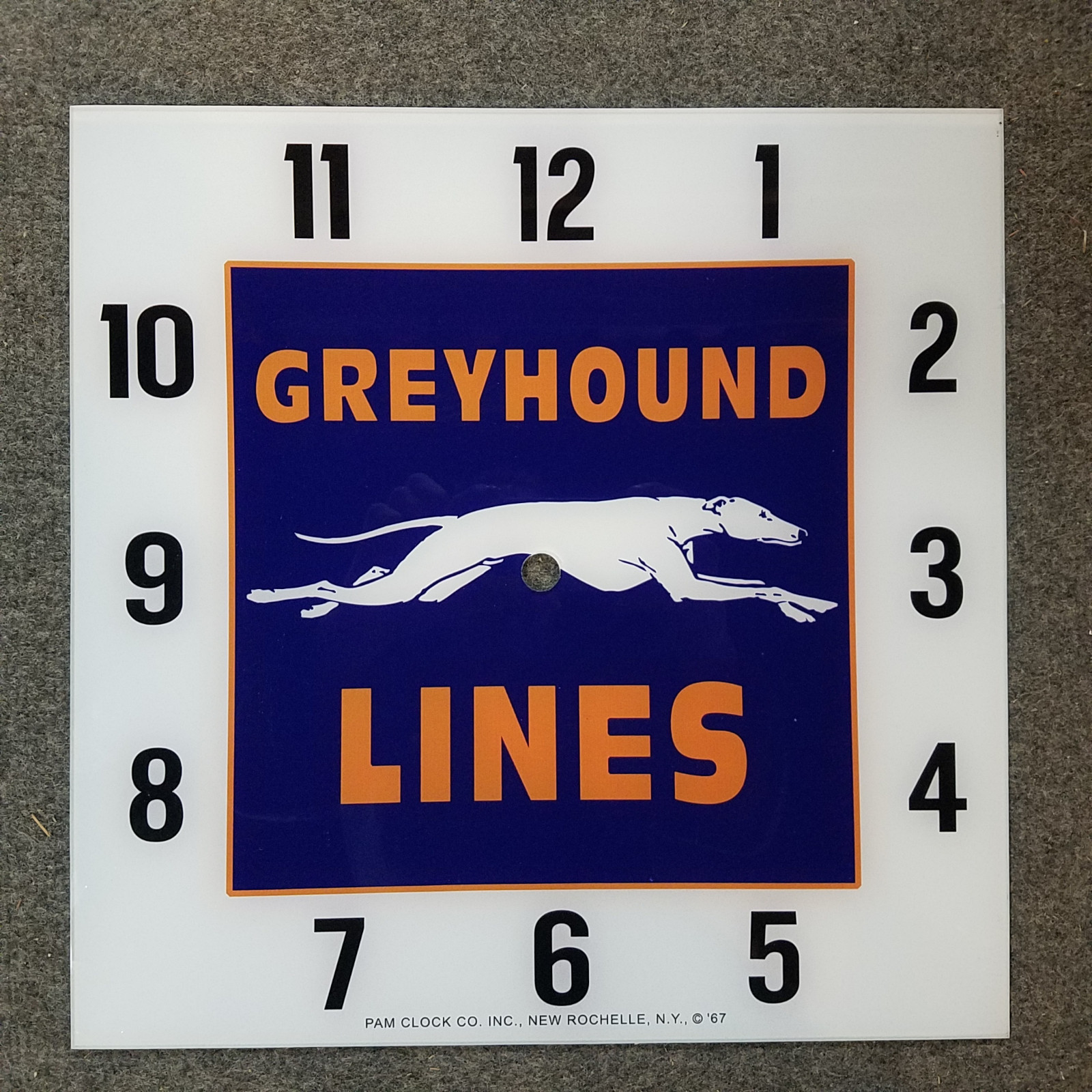 *NEW* 15" SQUARE GREYHOUND BUS LINES OIL GAS GLASS clock FACE FOR PAM ...