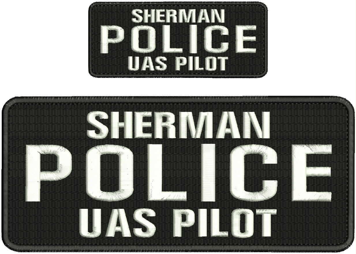 Sherman POLICE UAS PILOT embroidery patches 4x10 and 2x5 white | eBay