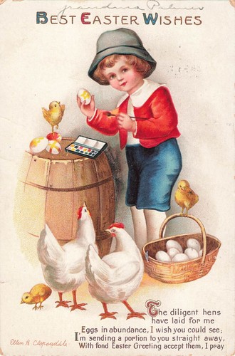 Clapsaddle Easter Postcard Boy Painting Eggs Chickens Signed PM 1915 O3 ...