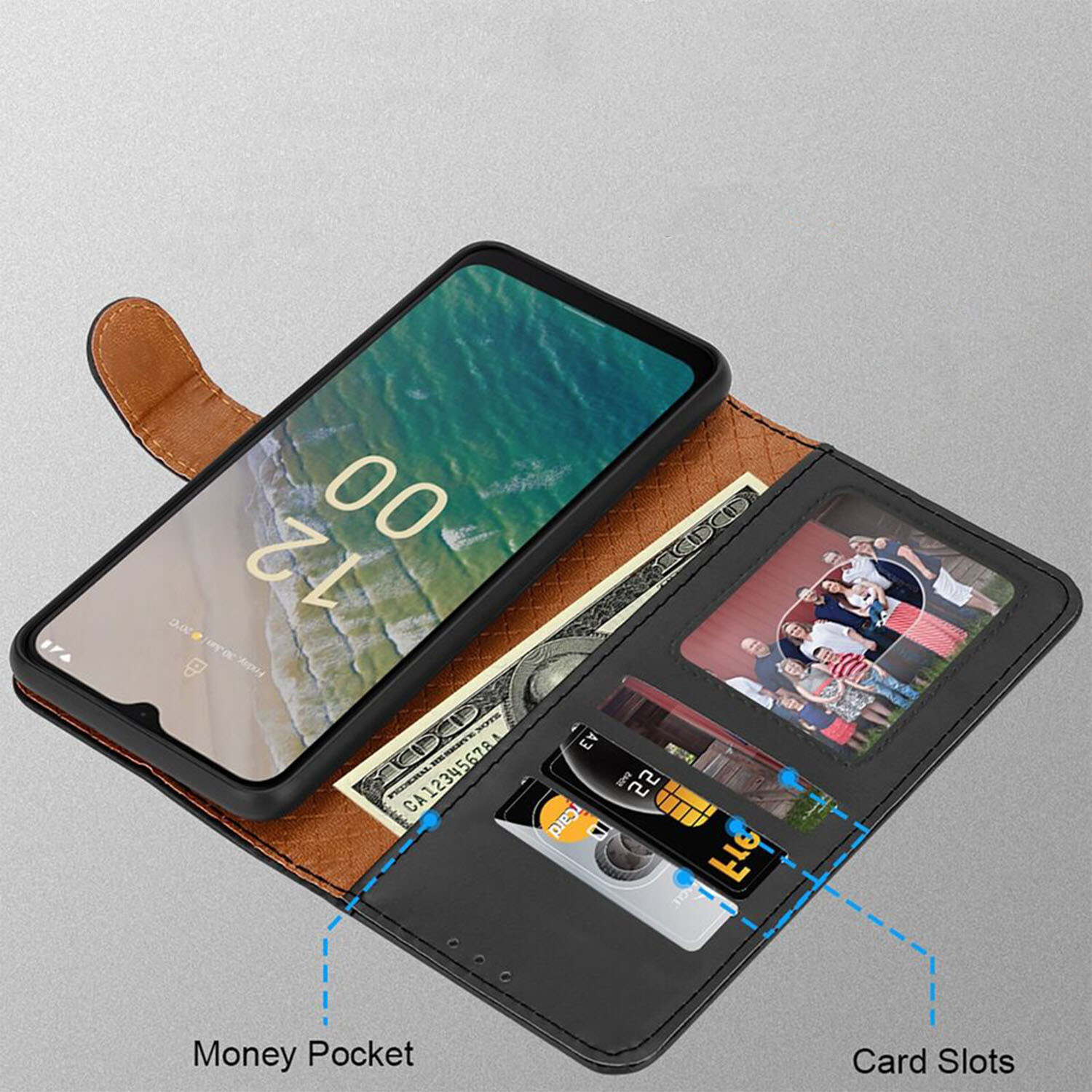 Flip PU Leather Magnetic Wallet 3 Pocket Case Cover For Nokia C32/C22 ...