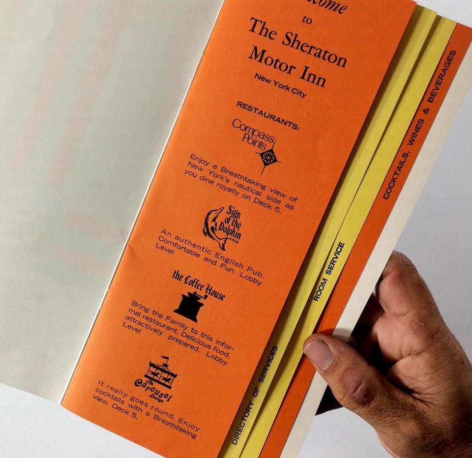 1973 Original Vintage Room Service Menu SHERATON MOTOR INN New York ...