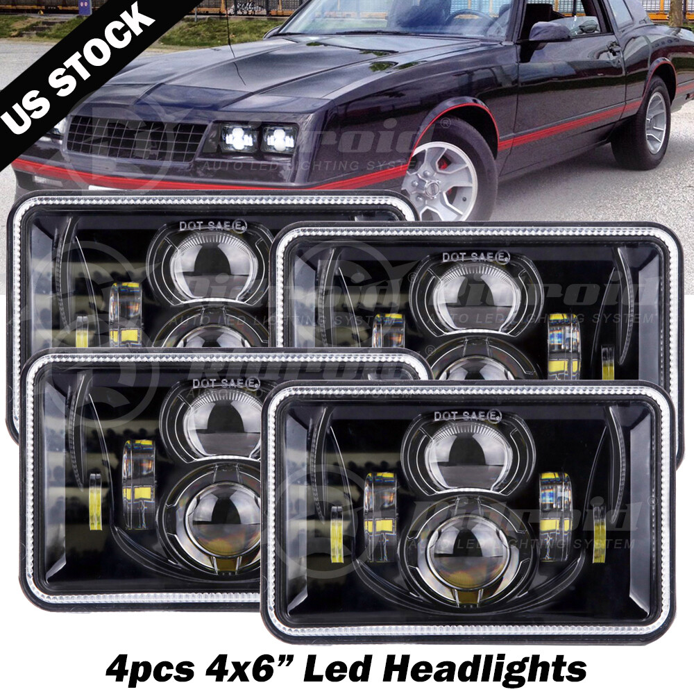 Black LED 4x6 Rectangular Projector Halo LED Headlights High Low Beam ...