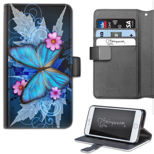 Butterfly Phone Case;Pink Flower PU Leather Flip Phone Cover with TPU ...
