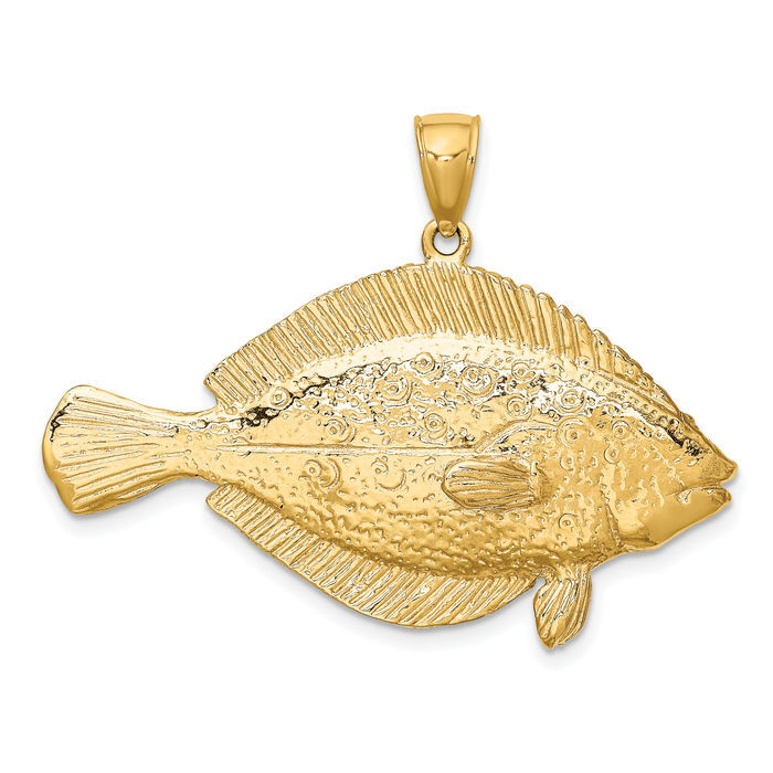 14K Solid Yellow Gold Flounder Fish Necklace | eBay
