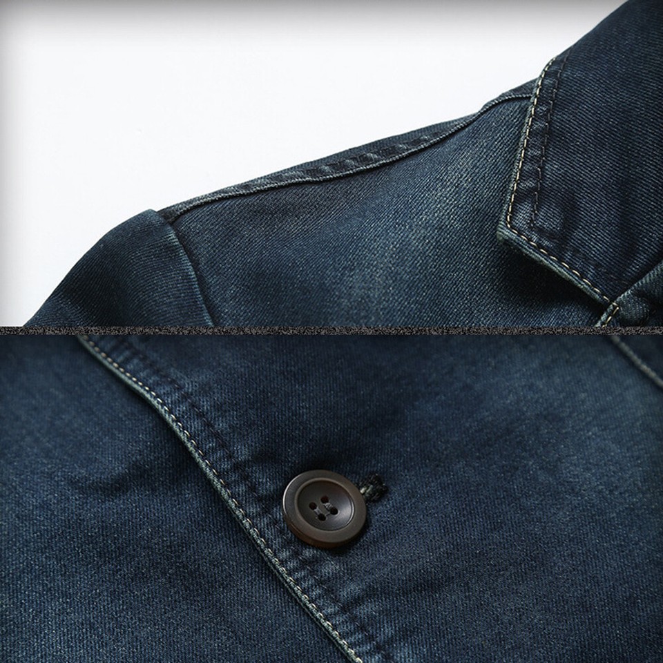 Men Denim Notch Neck Suit Jacket Single Breasted Slim Pocket Blazer ...