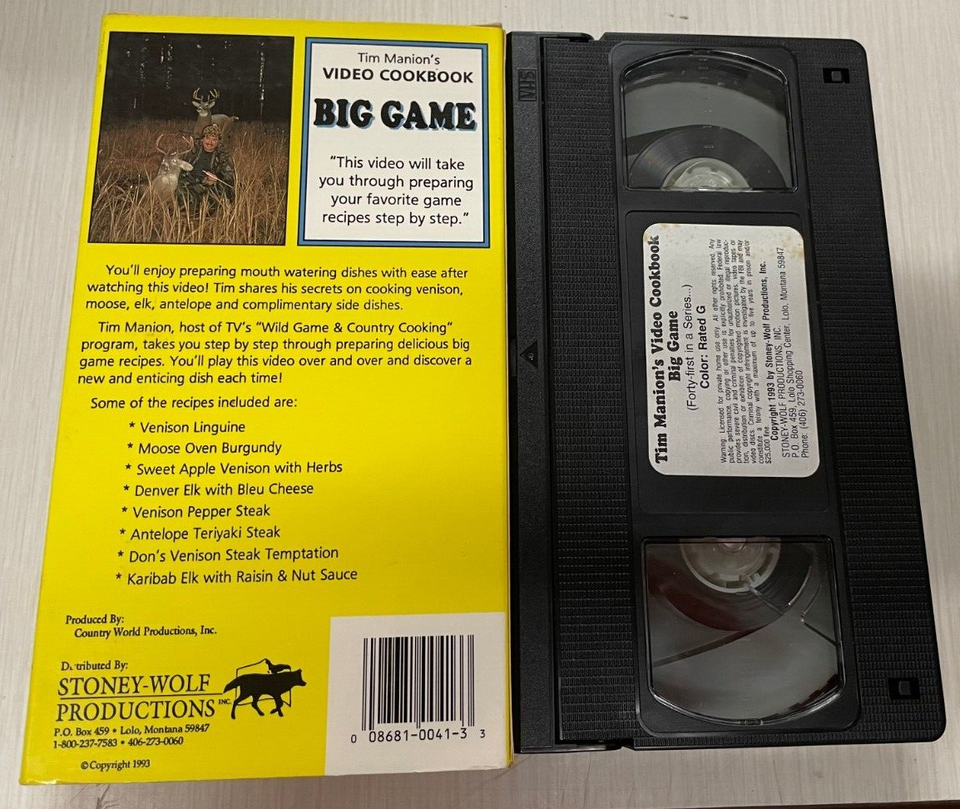 Tim Marions Video Cookbook Big Game VHS 1993 Tested Stoney Wolf Video ...