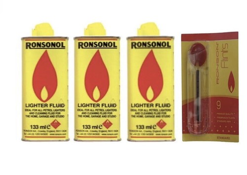 Genuine Ronsonol Premium Lighter Fluid Refill and Ronson Flints 9 pack ...
