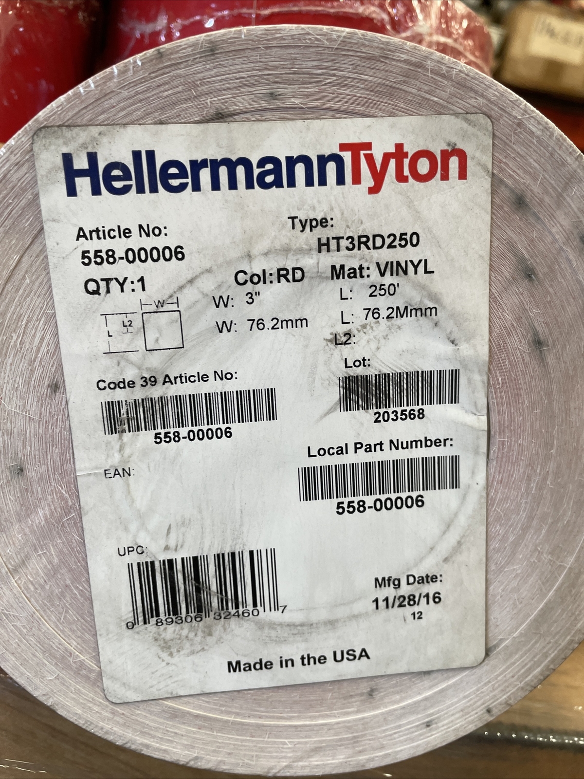 HellermannTyton 558-00006 Ht3rd250 3" Red Vinyl on Continuous Roll 250 FT for sale online | eBay