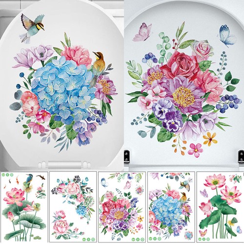 PVC Flower Murals Home Improvement Wall Sticker Floral Toilet Stickers ...