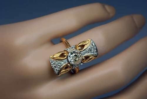 14K Two-Tone Gold Plated Art Deco Antique Lab Diamond Vintage ...