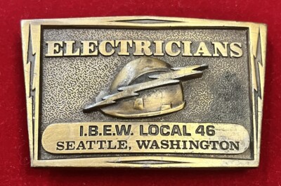 Vtg Collectible Electricians IBEW Local 46 Belt Buckle | eBay
