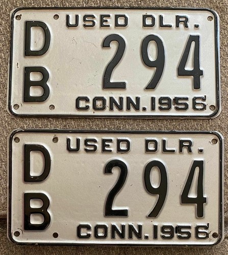 Connecticut 1956 USED CAR DEALER License Plate PAIR # DB 294 | eBay