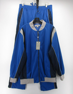Stacy Adams Tracksuit Men XL Blue Silver Warm Up 2 Piece Mesh Jacket ...