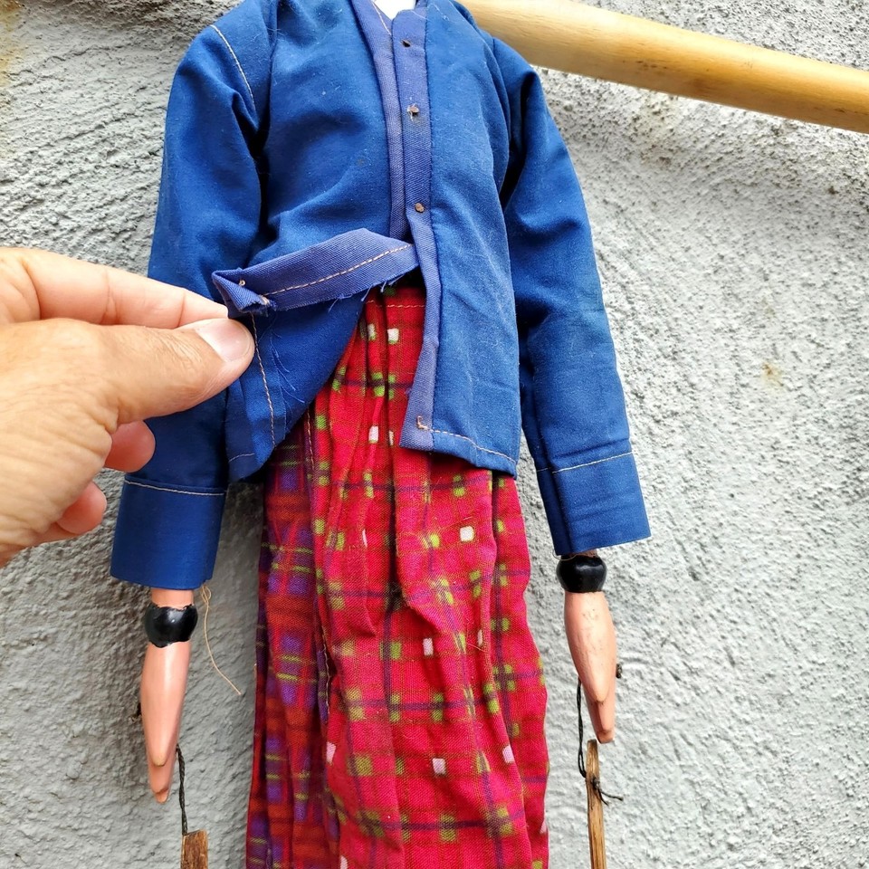 Carved Head Wood Stick Puppets Two Bodies Java Indonesia Wayang Golek ...
