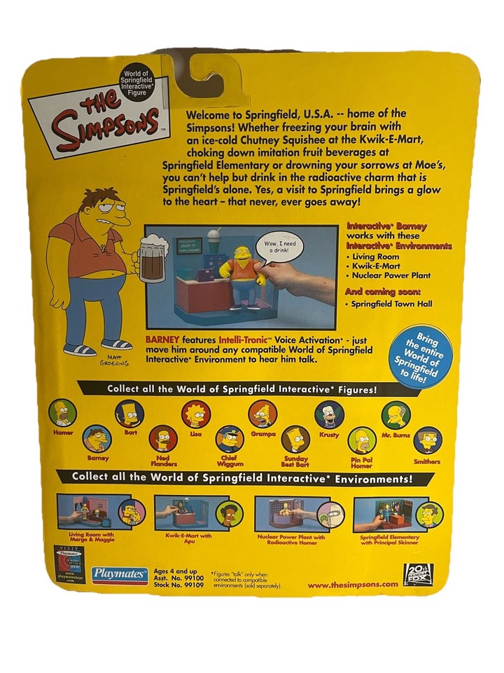 Playmates THE SIMPSONS BARNEY World of Springfield Interactive Figure ...
