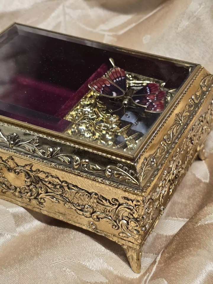 VINTAGE ENAMEL BUTTERFLY AUTOMATON MUSIC BOX JEWELRY BOX "MEMORY" | eBay