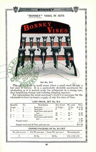 Bonney Tool Works 1919 Vises + Wrenches CATALOGUE Tools Models Samples ...