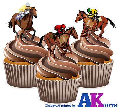 PRECUT Horse Racing Themed 12 Edible Cupcake Toppers Cake Decoration ...