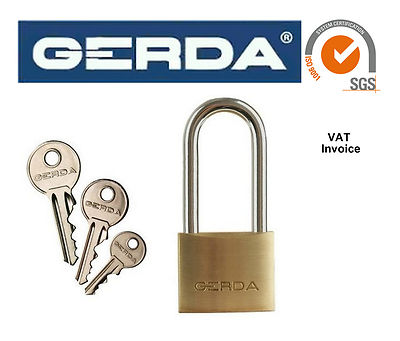 Gerda Heavy Duty Brass Gate Padlock Lock Security Long Shackle 40 or 50 ...