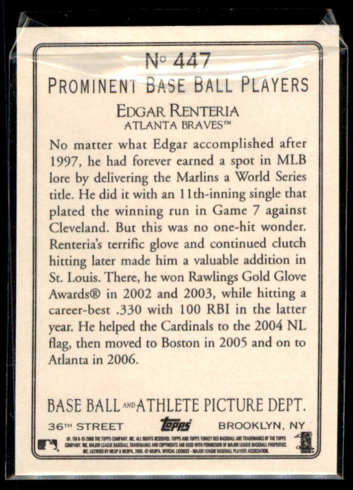 2006 TOPPS TURKEY RED EDGAR RENTERIA ATLANTA BRAVES #447 | eBay