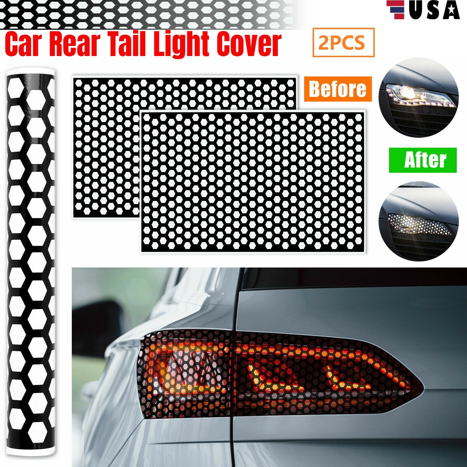 Headlight Tail Light Lamp Decor Trim Honeycomb Self-Adhesive Sticker ...