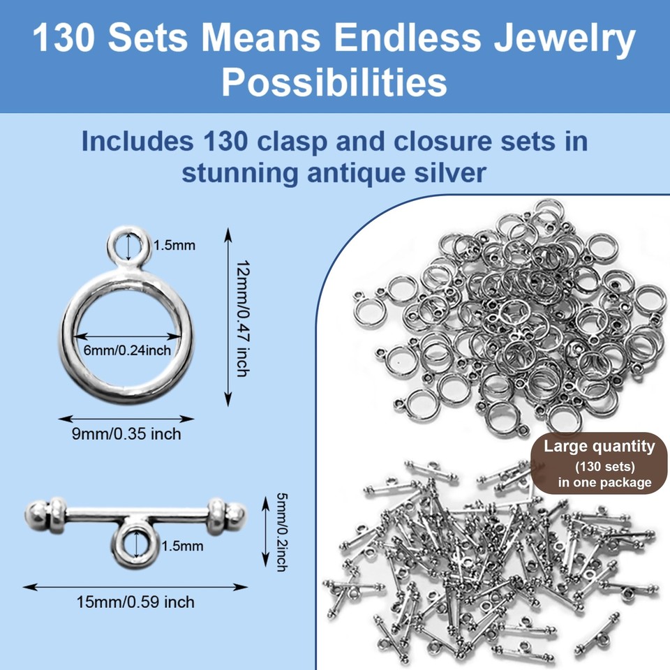 130Sets Silver Toggle Clasps for Jewelry Making Necklace Bracelet ...