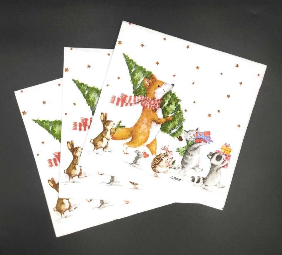 T972# 3 x Single Paper Napkins For Decoupage Animal Delivering ...