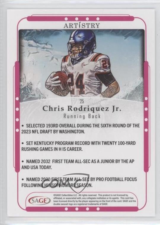 2023 SAGE Artistry Silver Chris Rodriguez Jr #25 Rookie RC | eBay