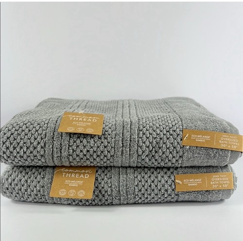 2 PC Common Thread Eco Melange Bamboo Bath Towels Gray Oversized Zero ...