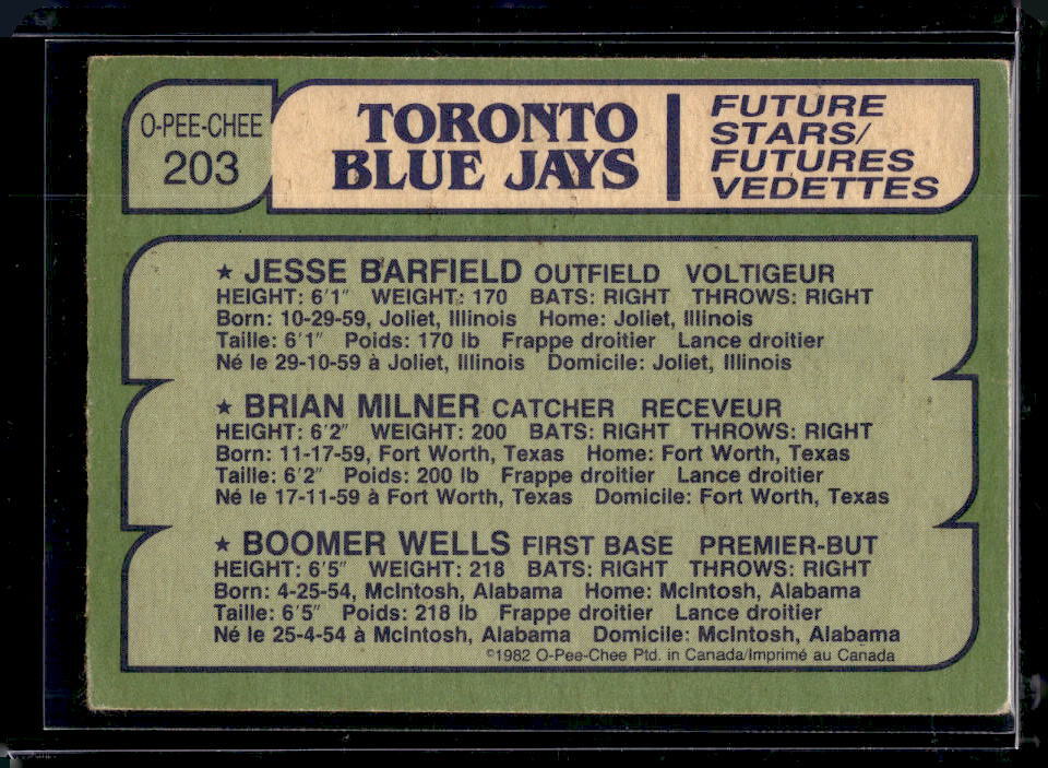 1982 Topps #203 Blue Jays Future Stars ( Barfield / Milner / Boomer ...