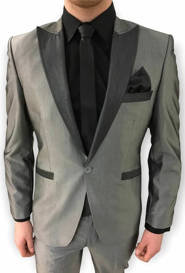 Gray Silver Gloss Tuxedo Party Suit Wedding Suit Men's Suit Slim Fit 50 ...