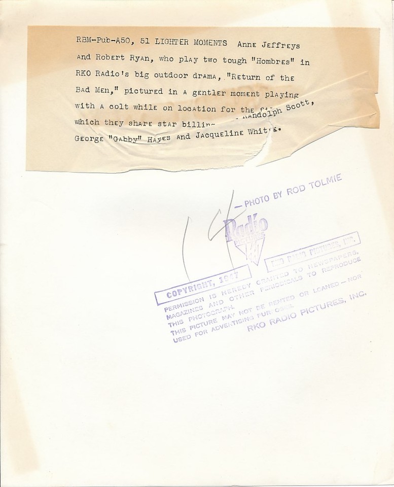 ANN JEFFREYS ROBERT RYAN Pony CANDID Vintage RETURN OF BAD MEN RKO ...