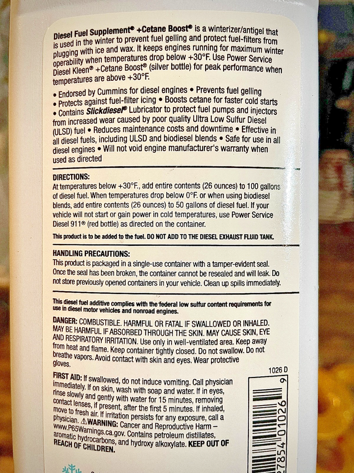 POWER SERVICE Diesel Fuel Supplement + Cetane Boost Winterizer AntiGel ...