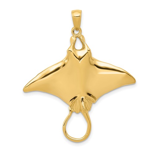 Solid 14k Yellow Gold Polished Manta Ray Charm Pendant with Open-Back ...