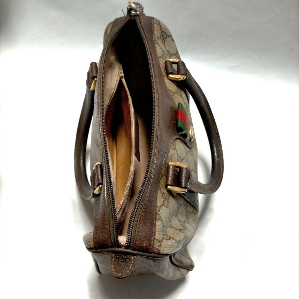 GUCCI Sherry GG Supreme Canvas Mini Boston Handbag Beige Brown Gold | eBay