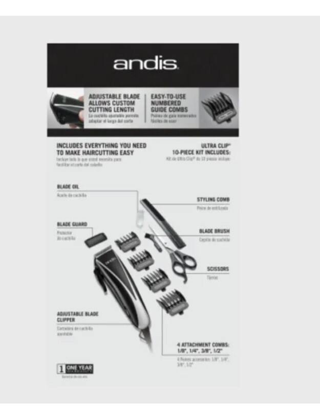 ANDIS Model 18625 Ultra Clip Adjust Blade10-Piece Home Haircut Kit Men ...