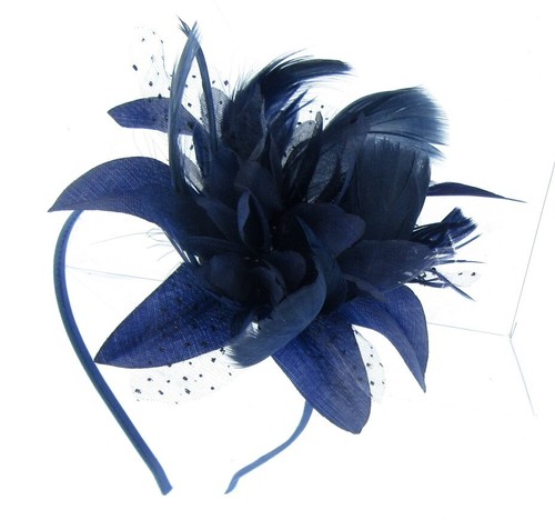 Navy blue flower fascinator headband weddings,races prom | eBay
