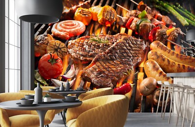 3D Steak Sausage B574 Wallpaper Wall Mural Removable Self-adhesive Amy ...