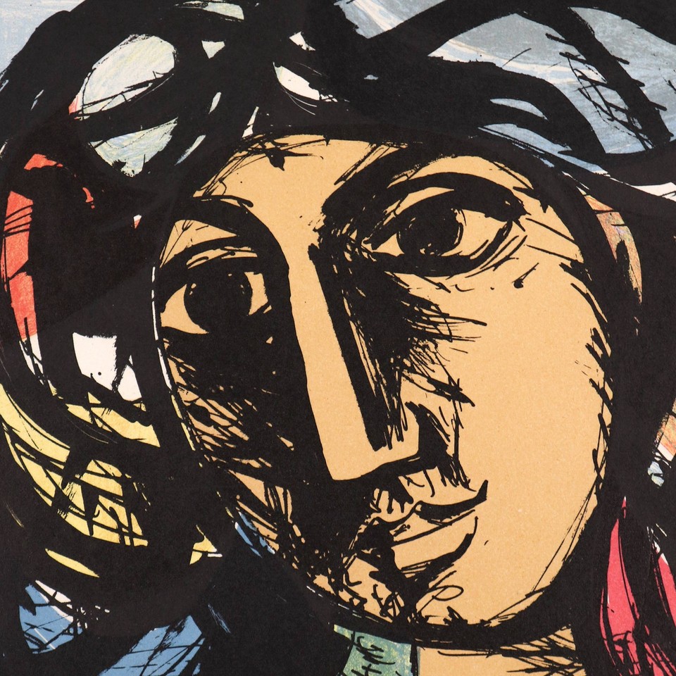 KARL RÖDEL ORIGINAL LITHOGRAFIE FRAU KOPF LÄCHELN FARBFELDER MANNHEIM ...