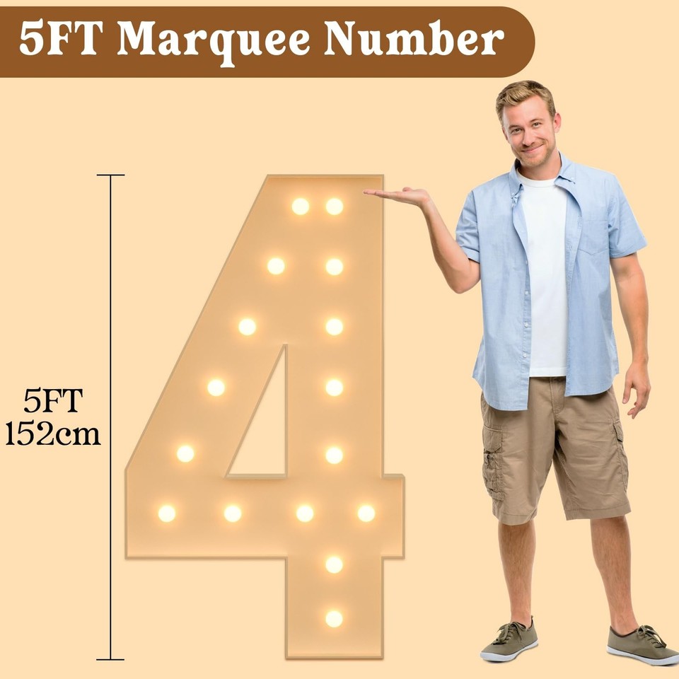 Marquee Numbers, 5FT Large Light Up Numbers Balloon 4, Giant Light up ...