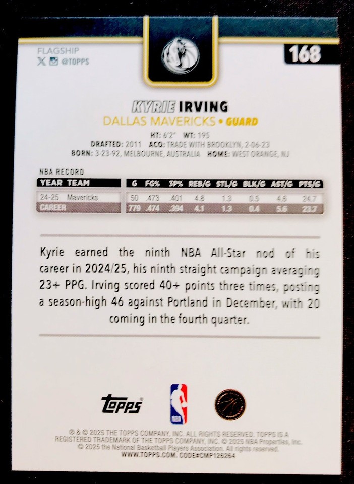 2025-26 Topps Kyrie Irving Blackout #168 Black Friday Exclusive ...