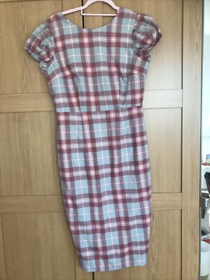 Collectif Check/tartanDress Pink uk 12. Pencil Dress With Split | eBay UK