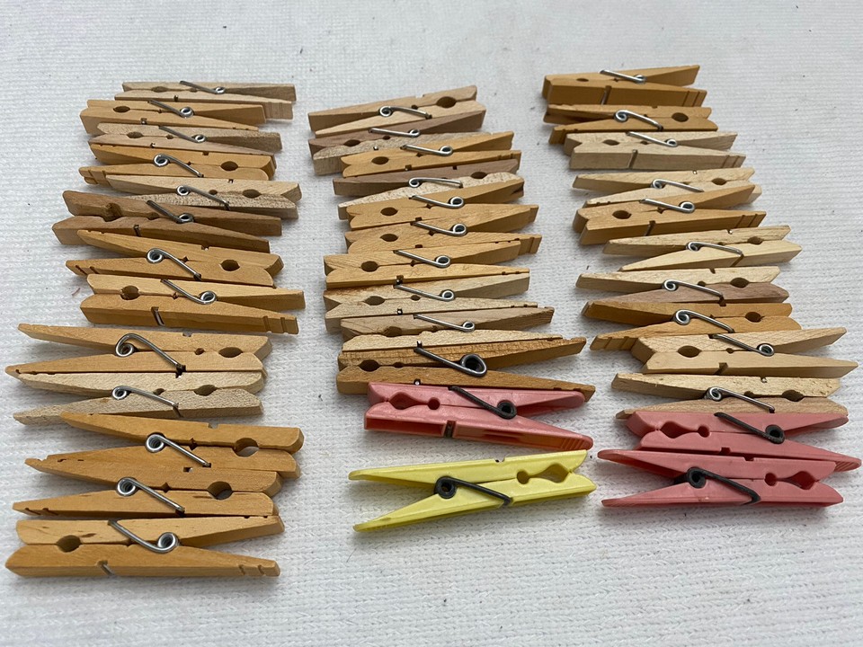 37 Vintage Clip Spring Clothes Pins ~ Variety 33 Wooden, 4 Plastic | eBay