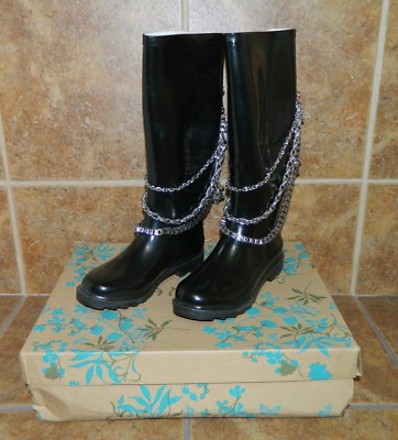 NWB Black Chain/Skull Rubber Rain Boots Biker/Rocker Sz 5 MSRP $30 SALE ...