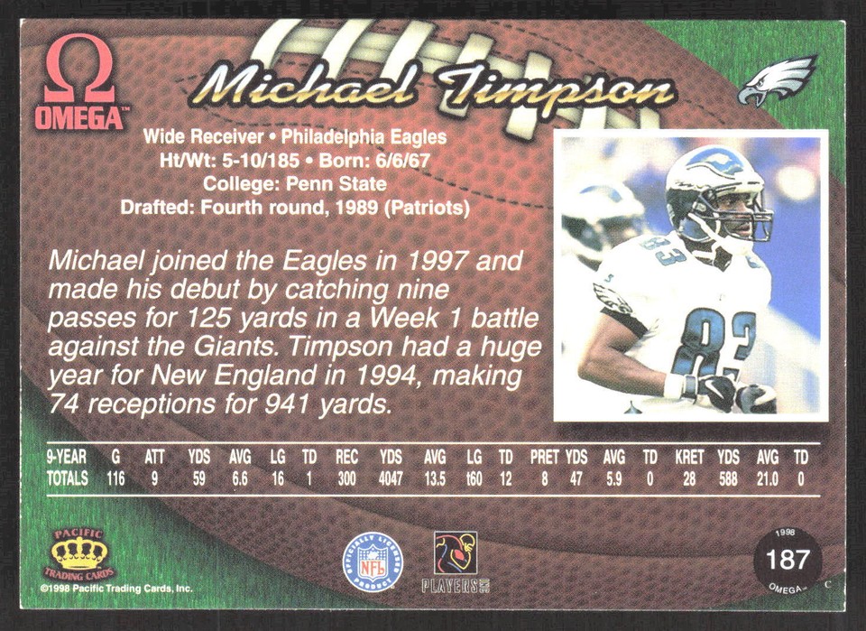 1998 Pacific Omega #187 Michael Timpson NRMT or Better | eBay