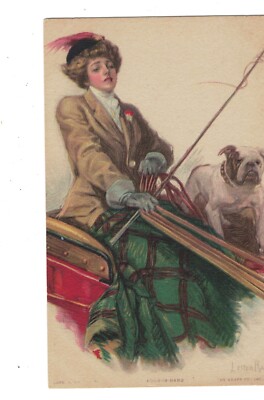 SB1740 ANIMALS ARTIST SIGNED BY LESTER RALPH VICTORIAN WOMAN & BULLDOG ...