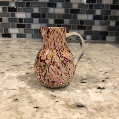 Hand Blown burgundy pink Splatter Art Glass Pitcher / Creamer Clear ...