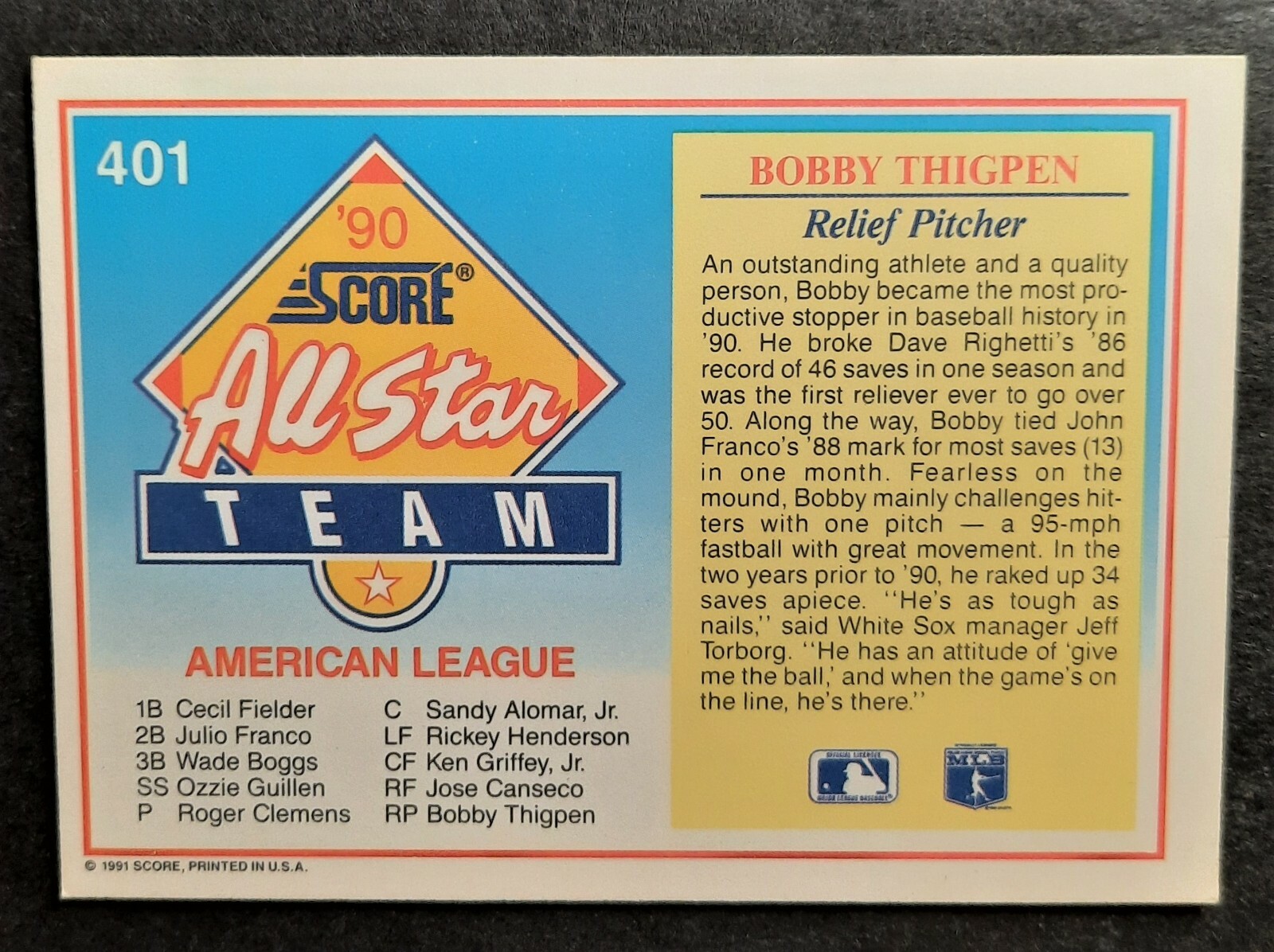1991 Score - #401 Bobby Thigpen for sale online | eBay