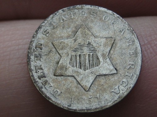 1851 O Three 3 Cent Silver Trime- New Orleans, 3CS, Fine Obverse ...