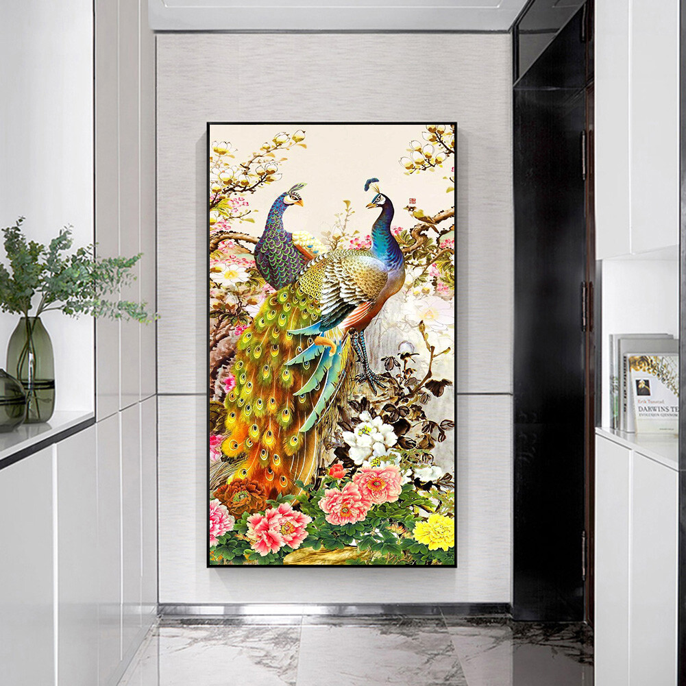 DIY Full Round Diamond Painting Rich Peafowl Picture Rhinestone Mosaic ...